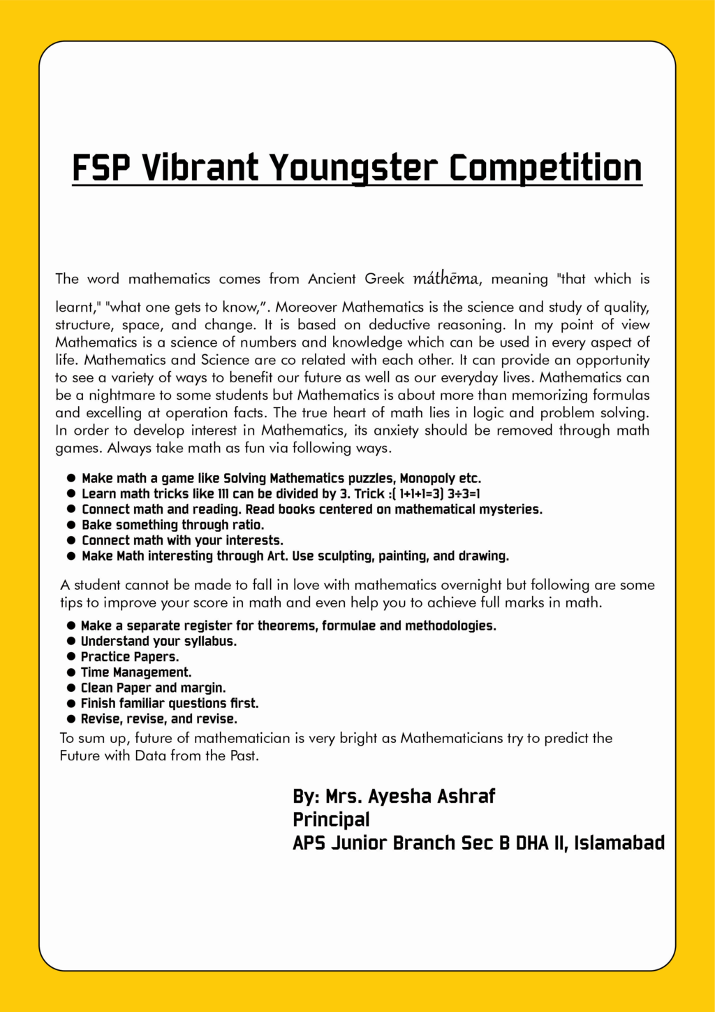 Mathematics Contest – FSP