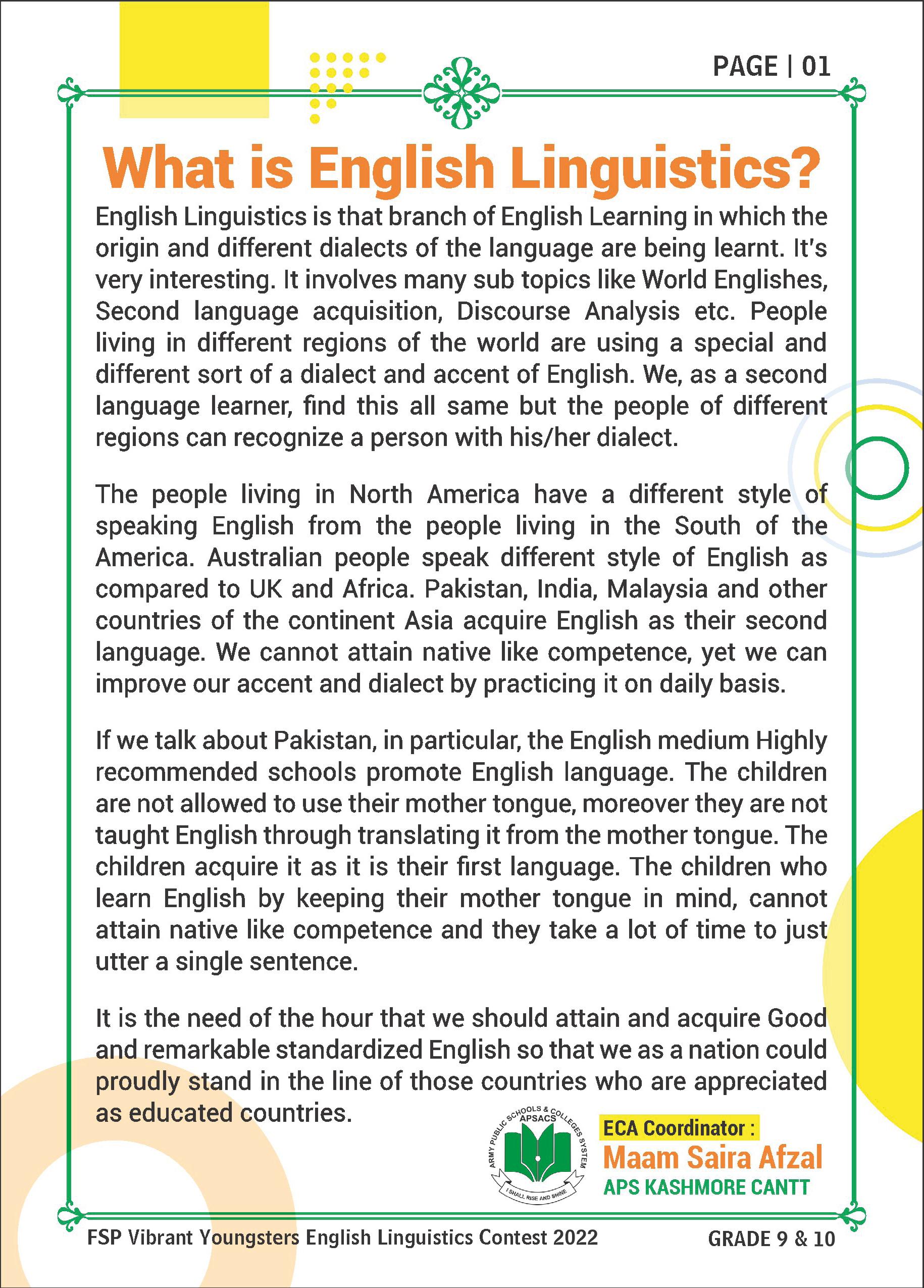 English Linguistics Contest – FSP